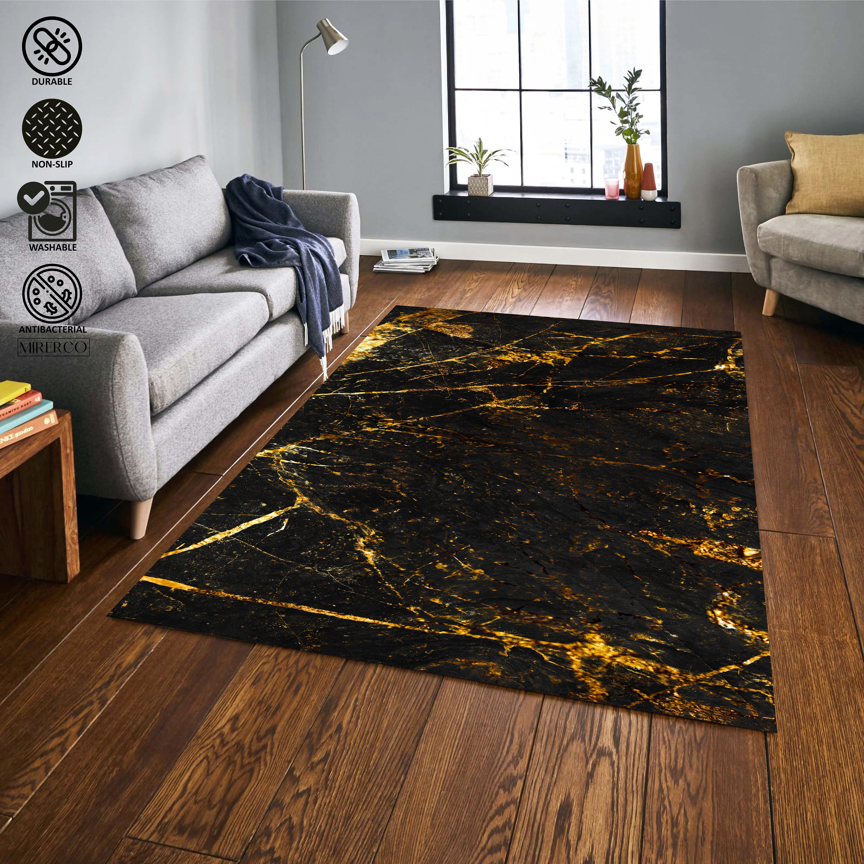 Marble Pattern Rug Black and Gold Marble Texture Rug Area - Etsy