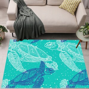 Turtle Rugs Abstract Sea Turtle Rug Aqua Area Rugs Turtles - Etsy