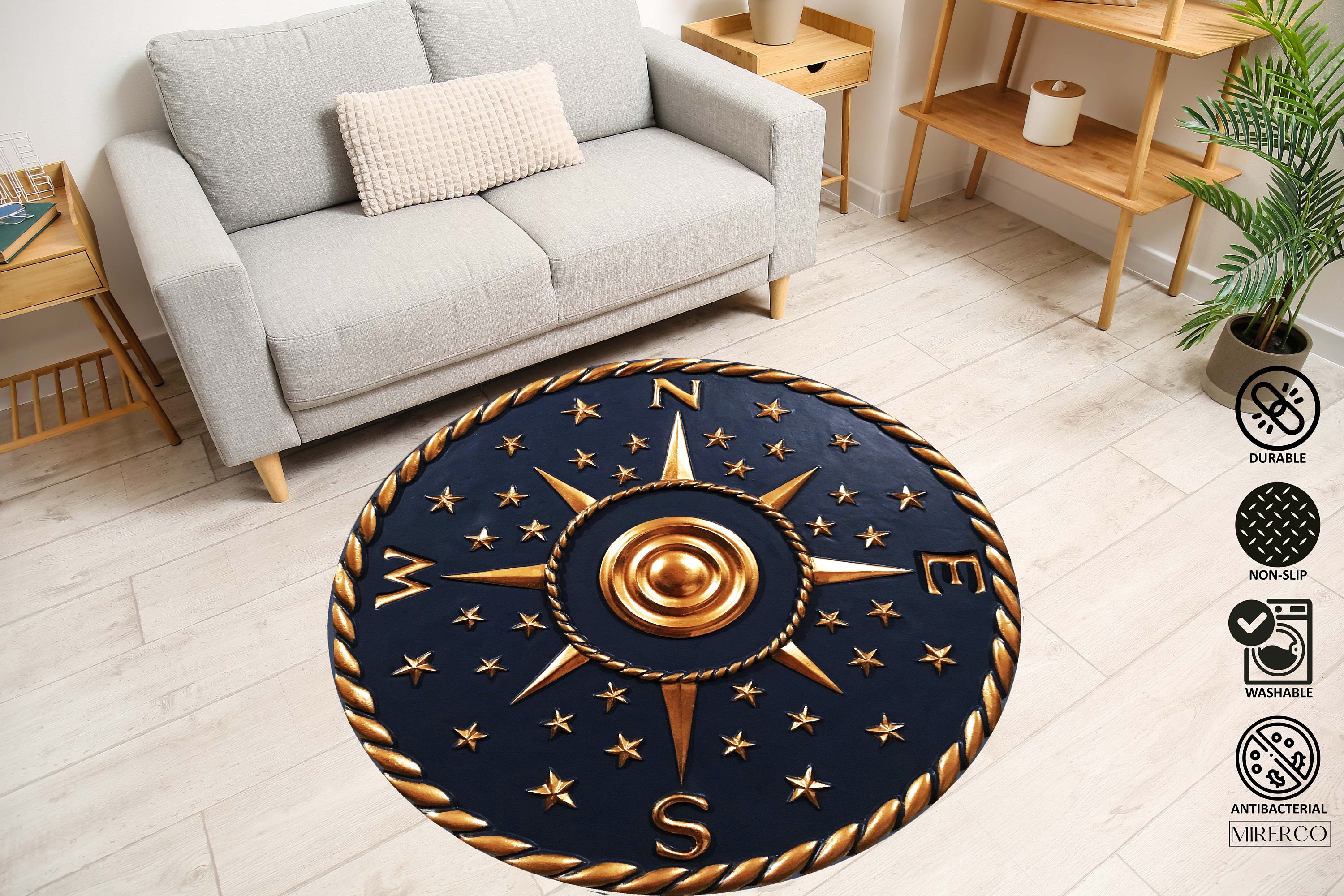 3D Compass Rose Rug, 3D Carpet, Round Compass Carpet, Real Looking Non ...