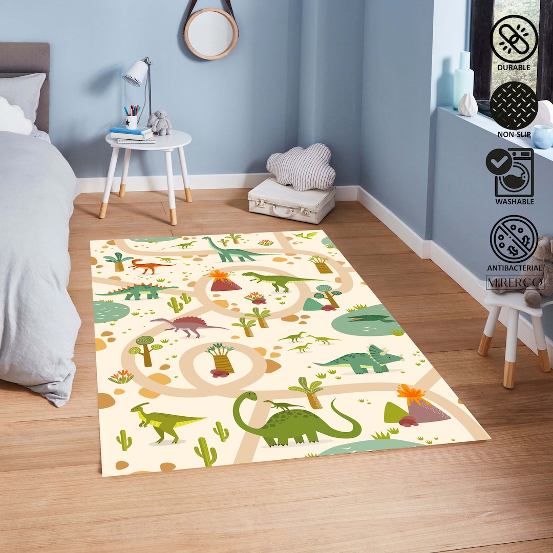 Dinosaur Area Rugs, Children's Play Mat, Dinosaur Park Theme Rug, Kids ...