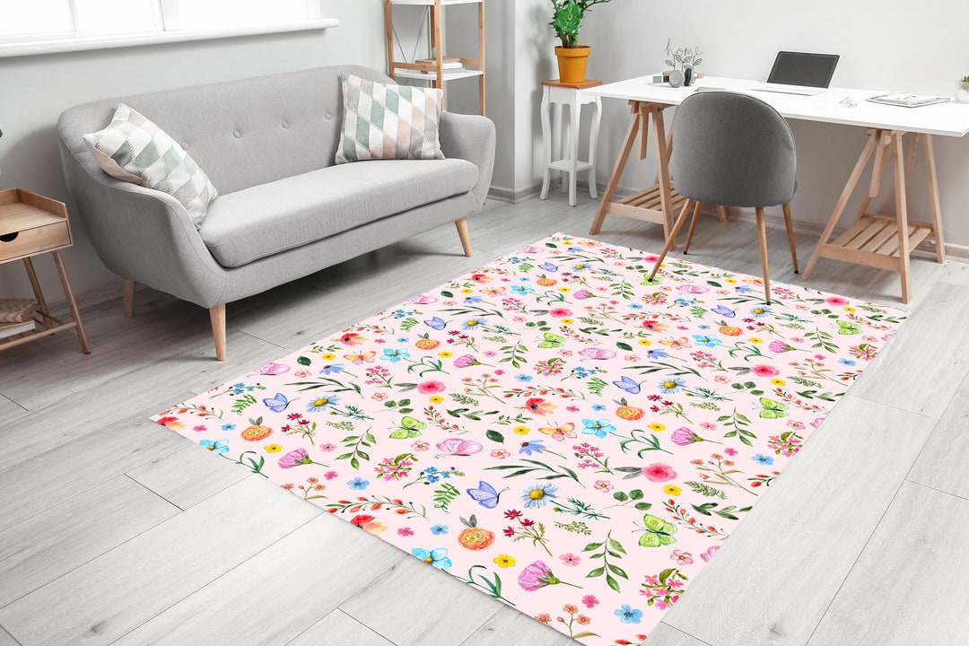 Floral Rug, Pastel Rugs, Pink Rugs Ditsy Rugs, Pastel Area Rug, Pink ...