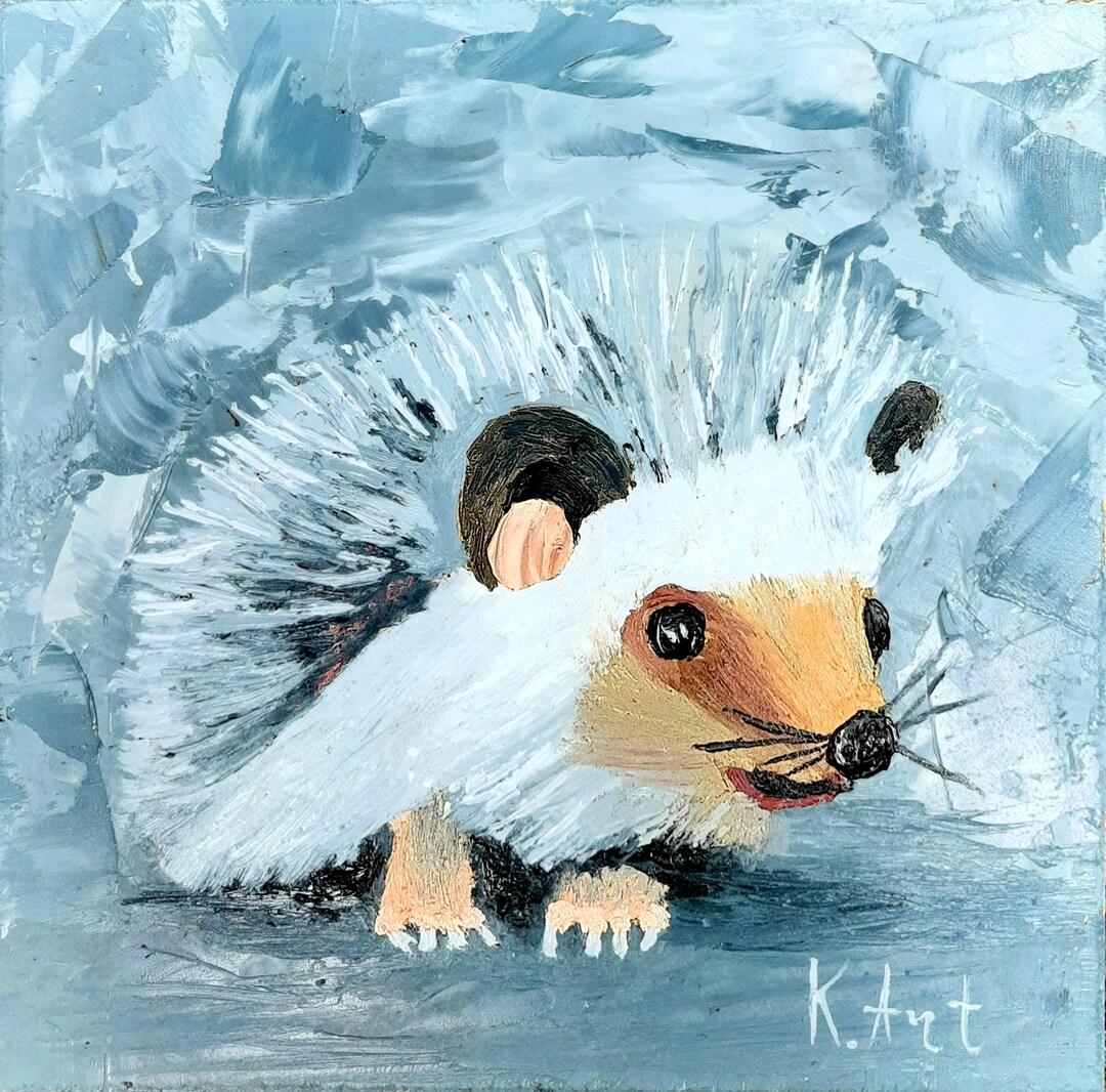 Small Animal Oil Paintings Original Painting Hedgehog Impasto Custom ...