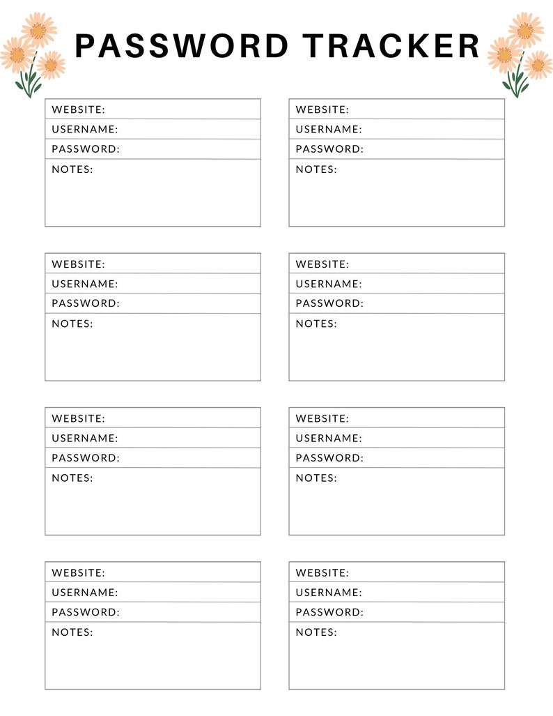 Password Tracker Digital Download - Etsy
