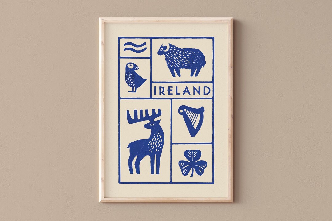 Linocut Style Poster IRELAND, Travel Poster, Irish Prints, Irish Sheep ...