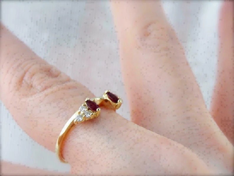 1.30 CT Marquise Cut Red Ruby & White Diamond 14K Yellow Gold Finish ...