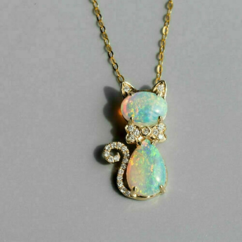 Opal Cat Necklace - Etsy