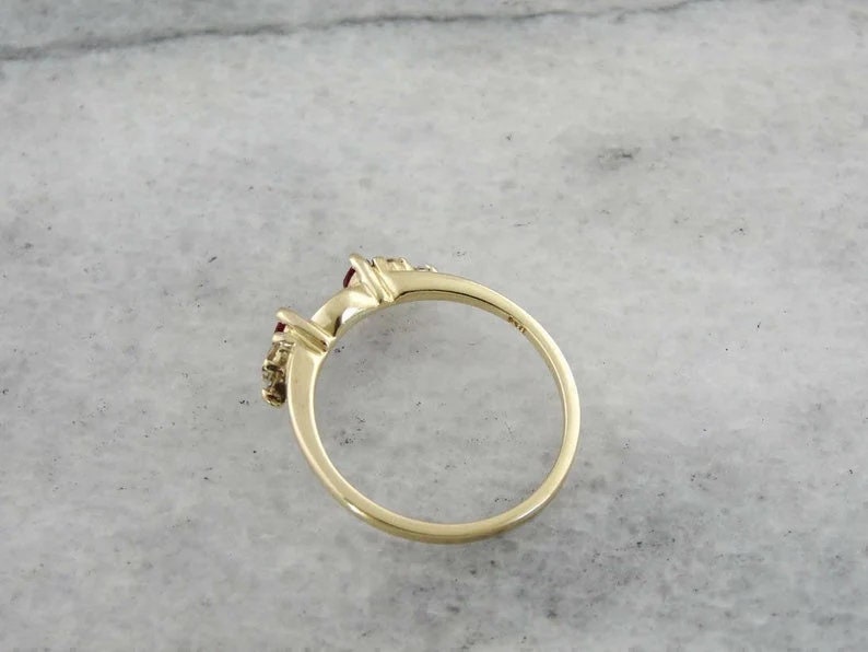 1.30 CT Marquise Cut Red Ruby & White Diamond 14K Yellow Gold Finish ...