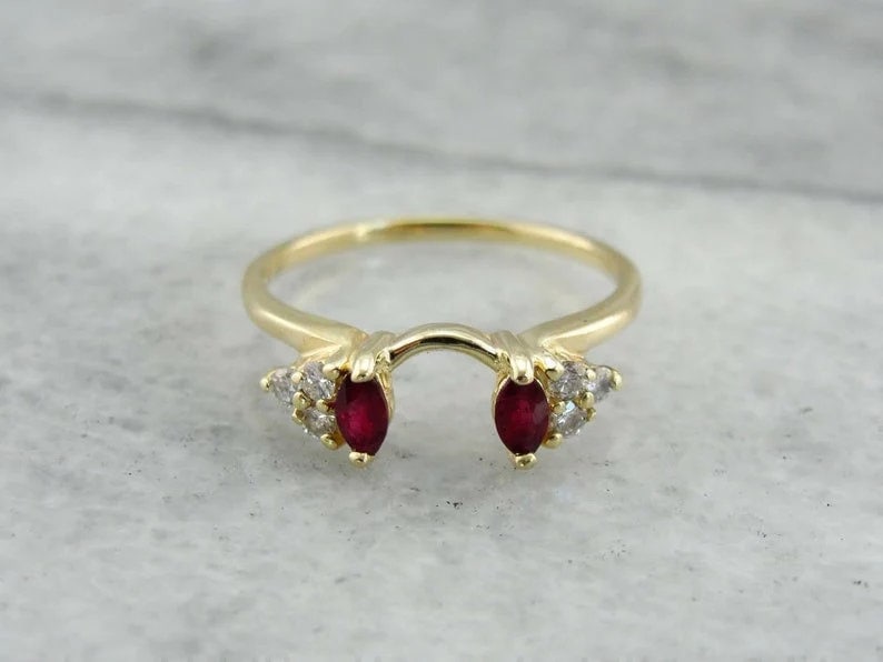 1.30 CT Marquise Cut Red Ruby & White Diamond 14K Yellow Gold Finish ...