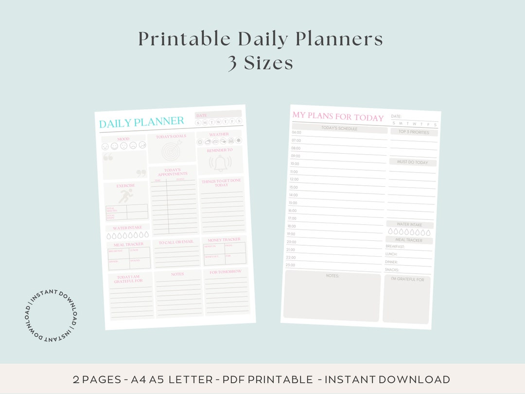 Daily Planner Printable, Daily Organizer Template, Digital Daily Goal ...