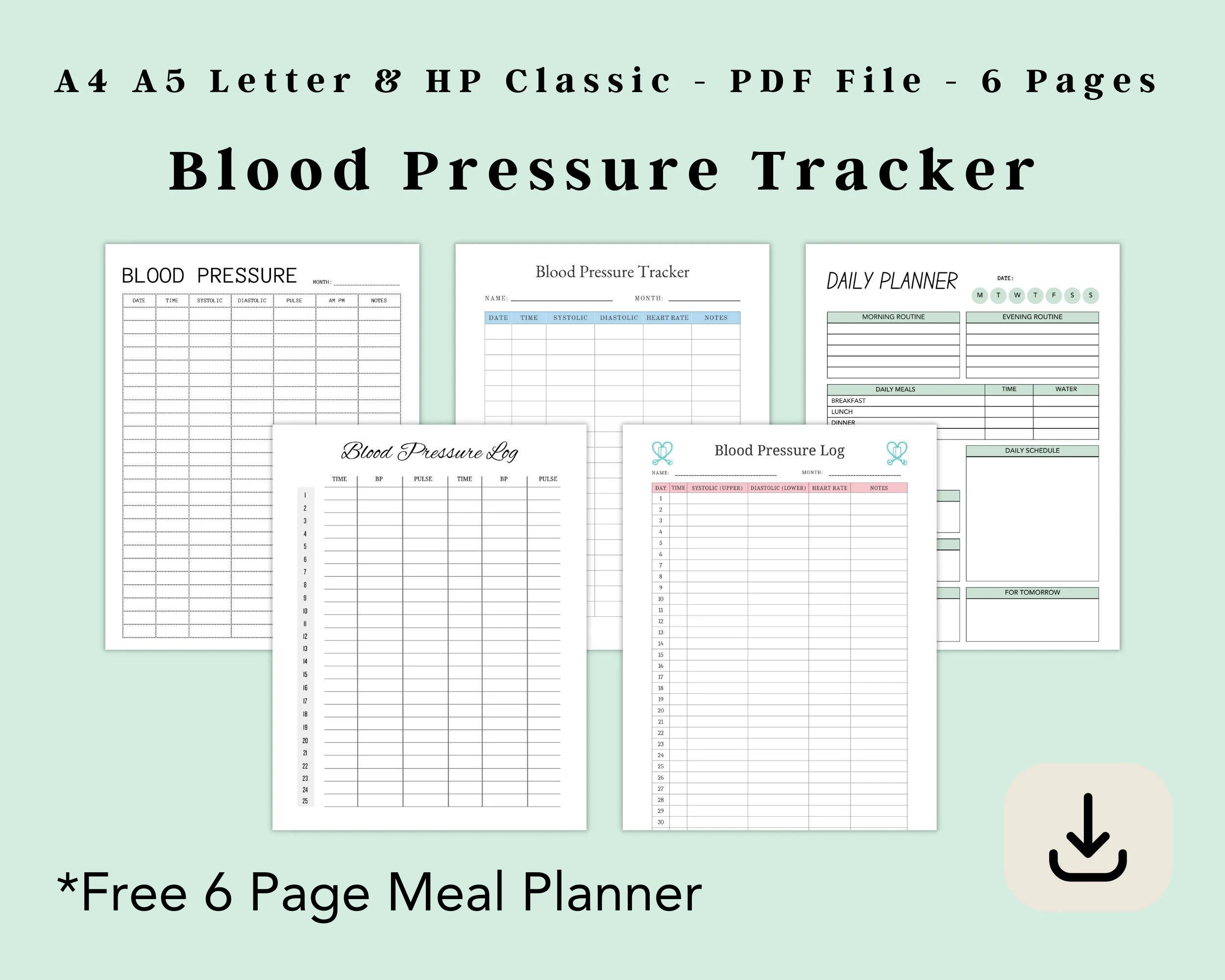 Blood Pressure Tracker, Heart Rate Log, Hypertension Log, Digital PDF ...