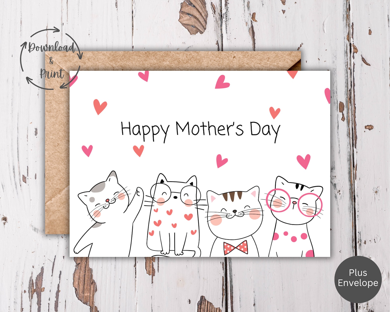 Mother's Day Card Digital, Printable Cute Cats Mothers Day Card, Happy ...