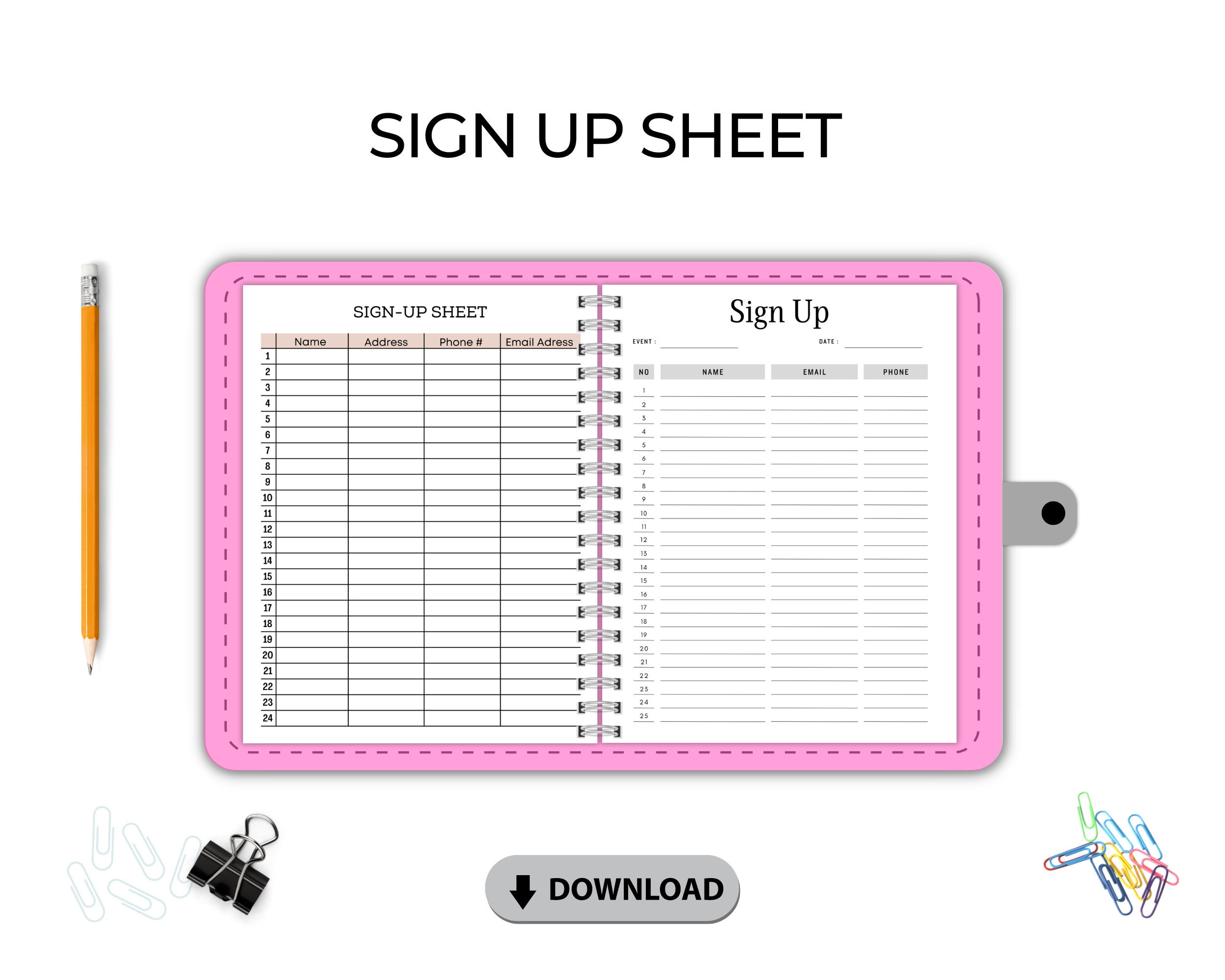 Sign up Sheet Digital Sign up Sheet Template Sign up Sheet - Etsy