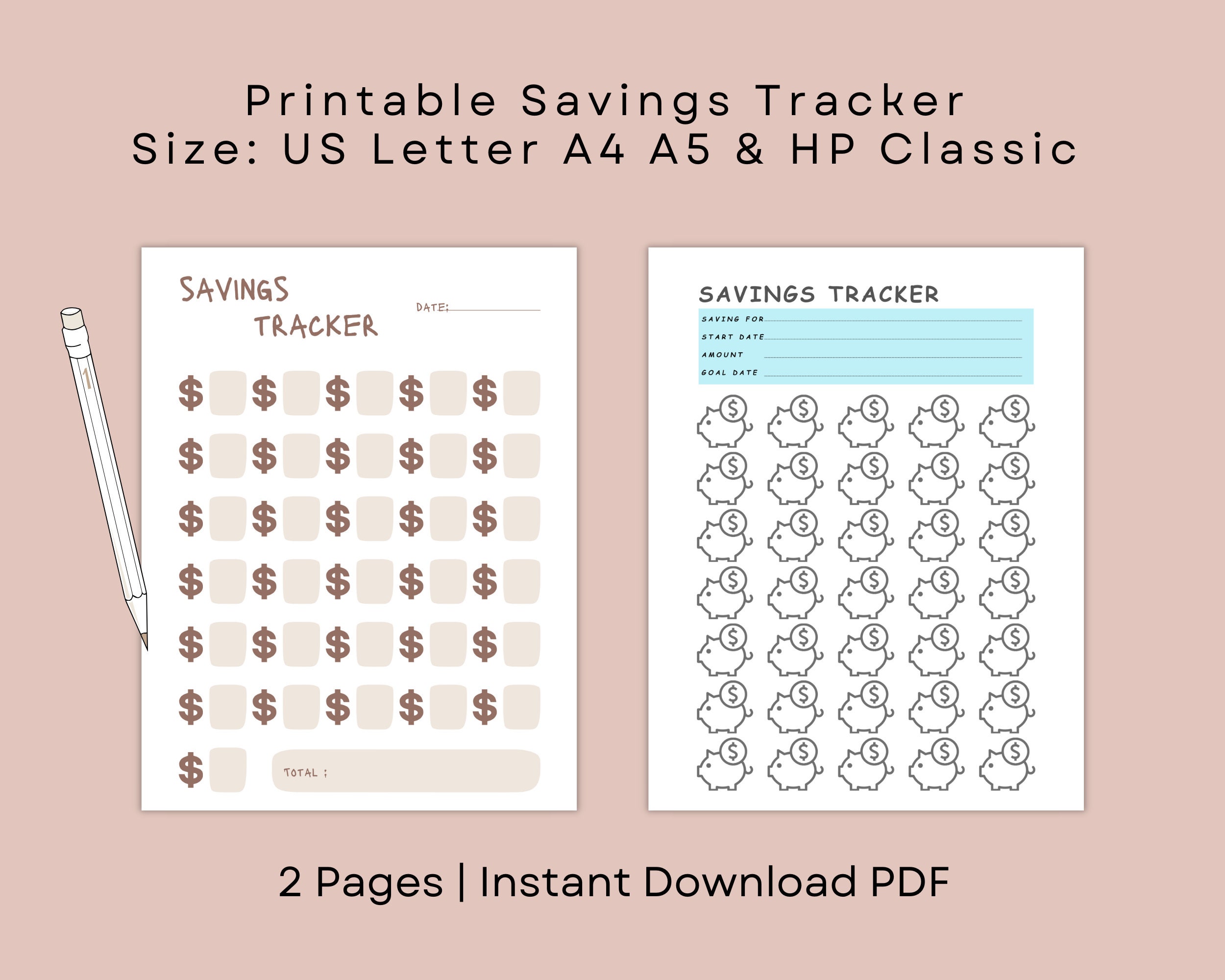 Savings Challenge Digital, Savings Challenge Printable, Savings Tracker ...