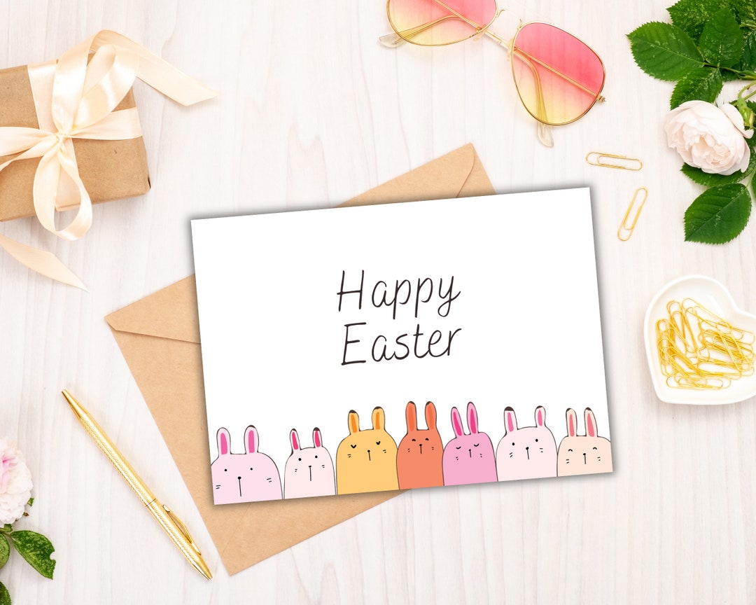 Easter Card Printable, Cute Easter Bunny Greeting Card, Easter Card Set ...