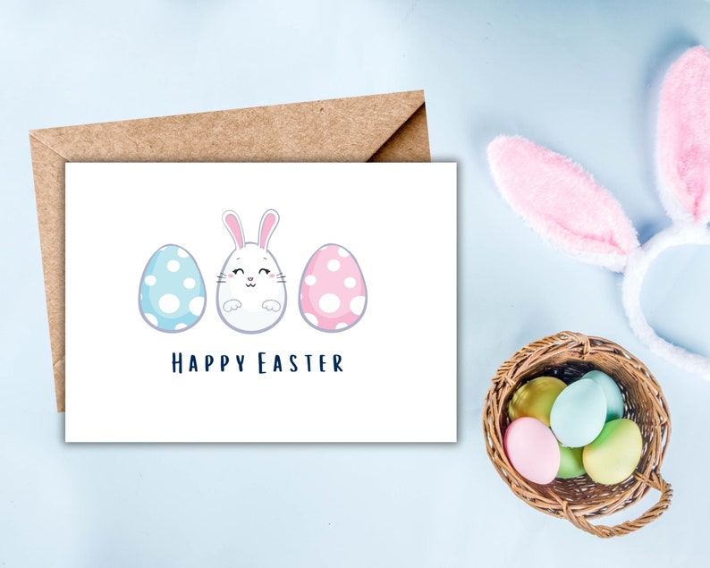 Printable Happy Easter Cards, Cute Easter Bunny Greeting Card, Easter ...