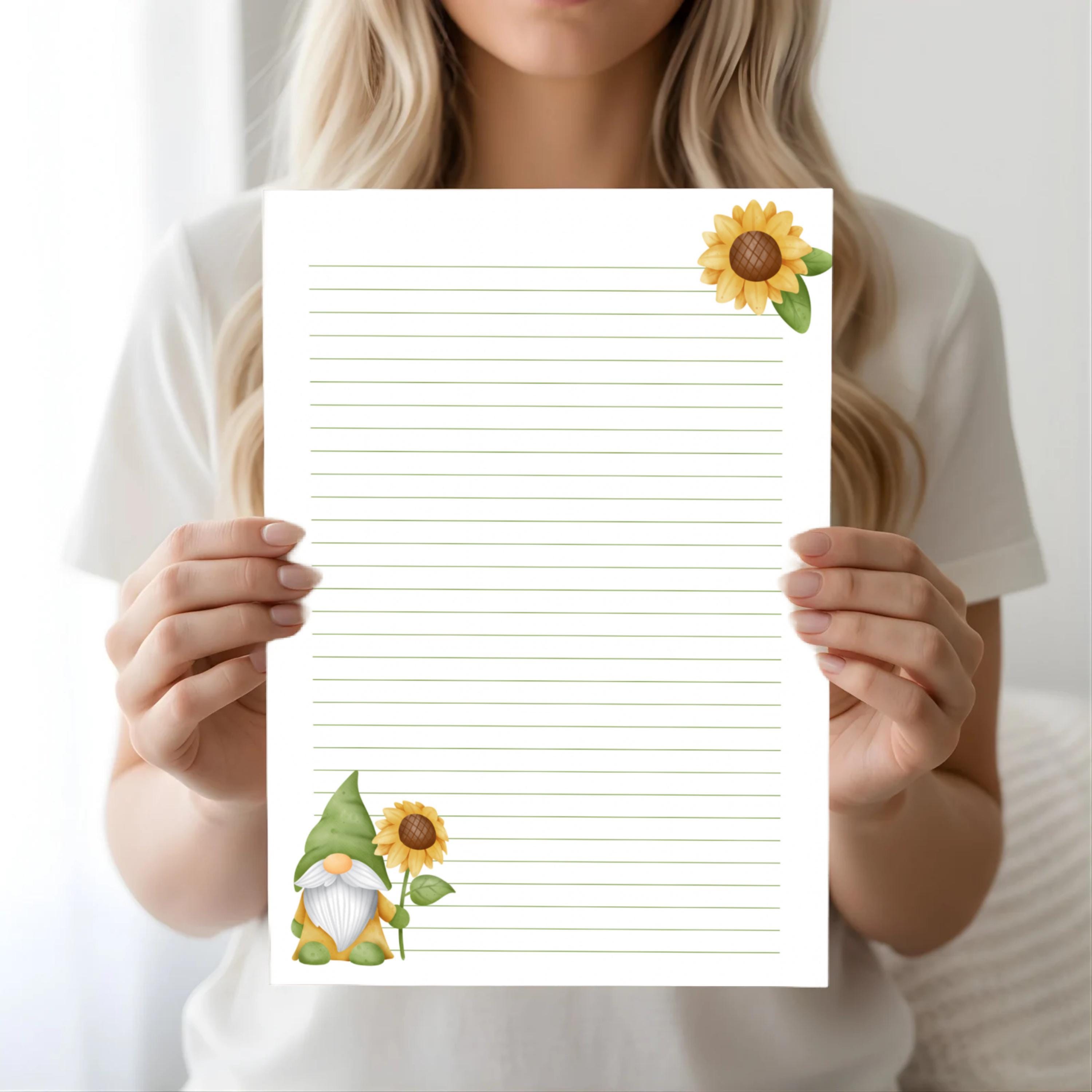Gnome Stationery Set, Sunflower Writing Paper, Digital PDF, US Letter ...