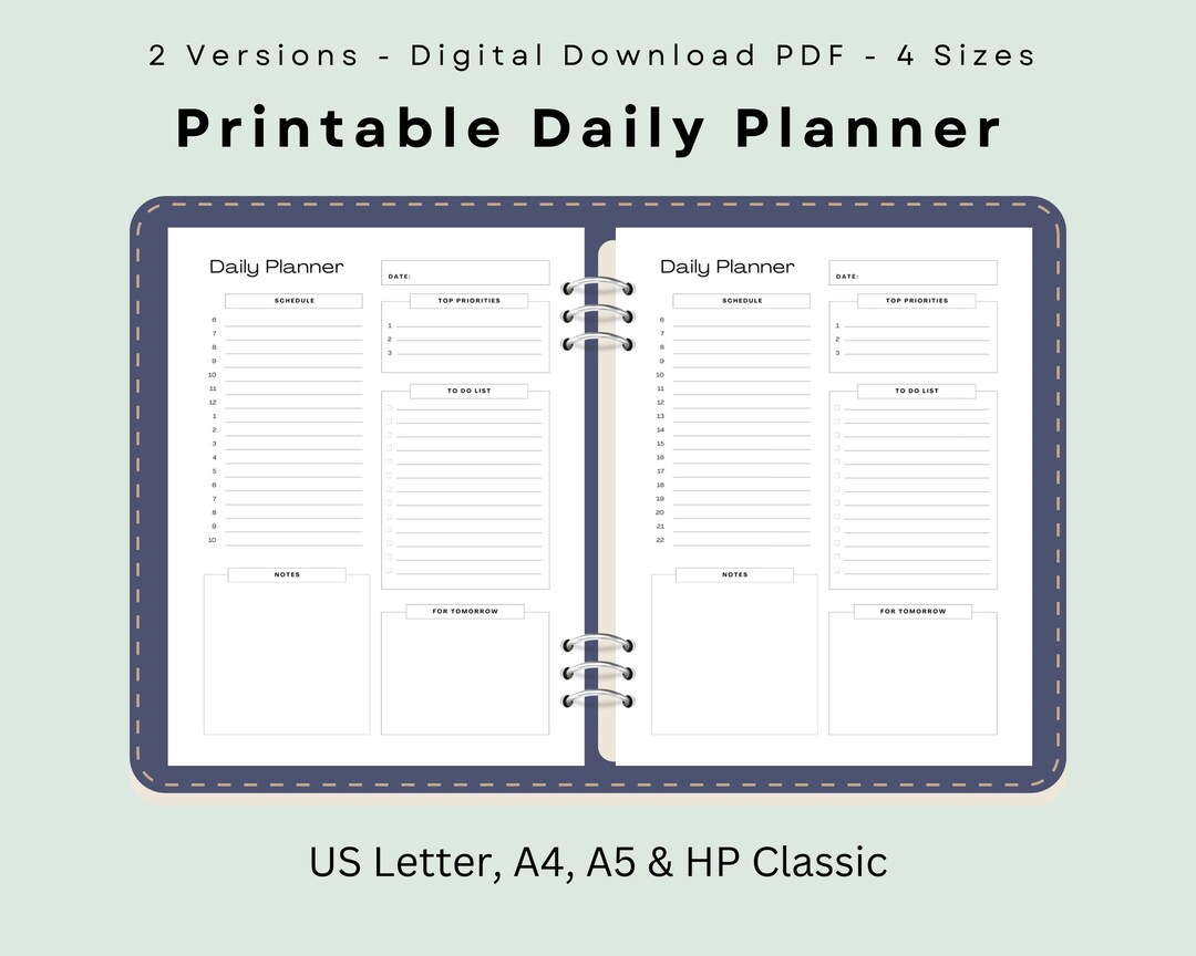 Daily Planner Military Time, Digital PDF, A4 A5 & Us Letter - Etsy