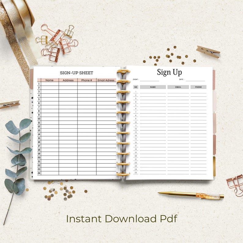 Sign up Sheet, Digital PDF File, Event Registration Form, US Letter, A4 ...