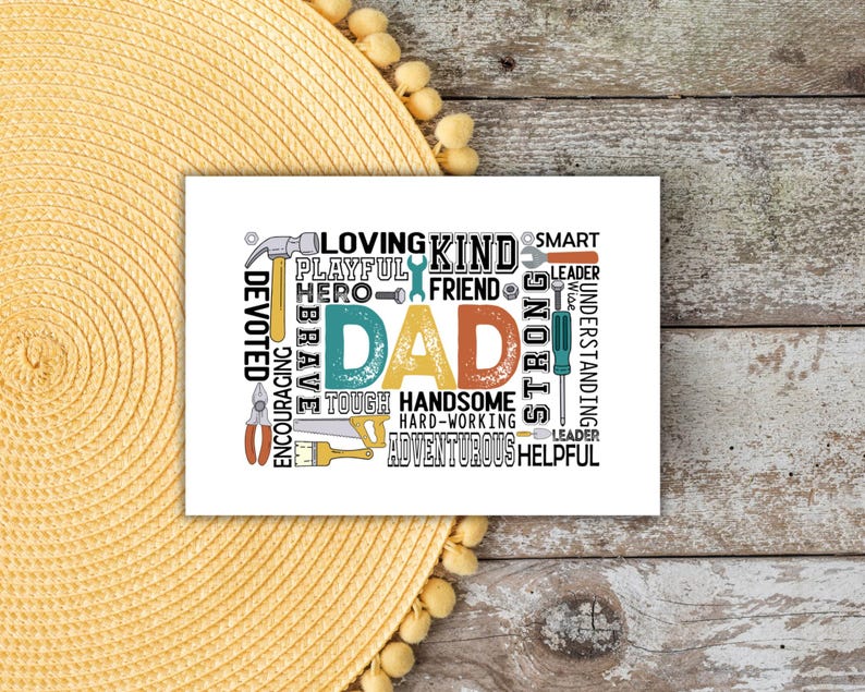 Printable Dad Birthday Card, Tool Word Art Card for Father, PDF Card ...