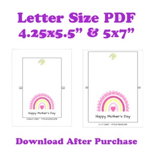 Mother's Day Card Rainbow, Printable Pink Mothers Day Card, Happy ...