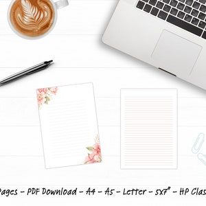 Floral Lined Writing Paper Bundle, Stationery Lined Unlined Paper, A4 ...
