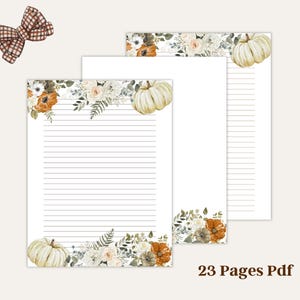 Fall Writing Paper Printable, Pumpkin Stationery Set, Autumn Letter ...