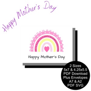 Mother's Day Card Rainbow, Printable Pink Mothers Day Card, Happy ...