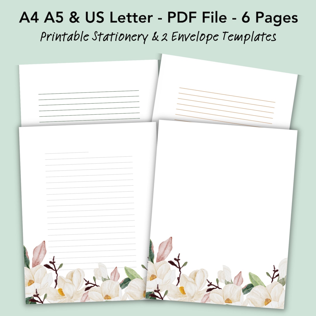 White Flower Stationery Paper Printable, Stationary Writing Paper ...