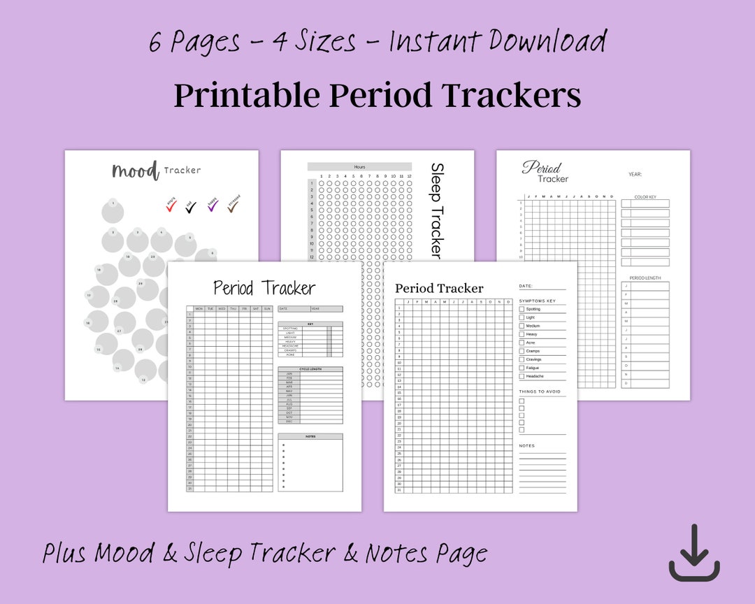 Period Tracker Printable, Menstruation Symptom Tracker, Digital Period ...