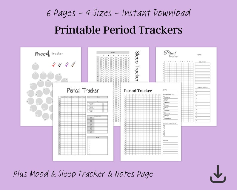 Period Tracker Printable, Menstruation Symptom Tracker, Digital Period Journal Chart, PMS ...