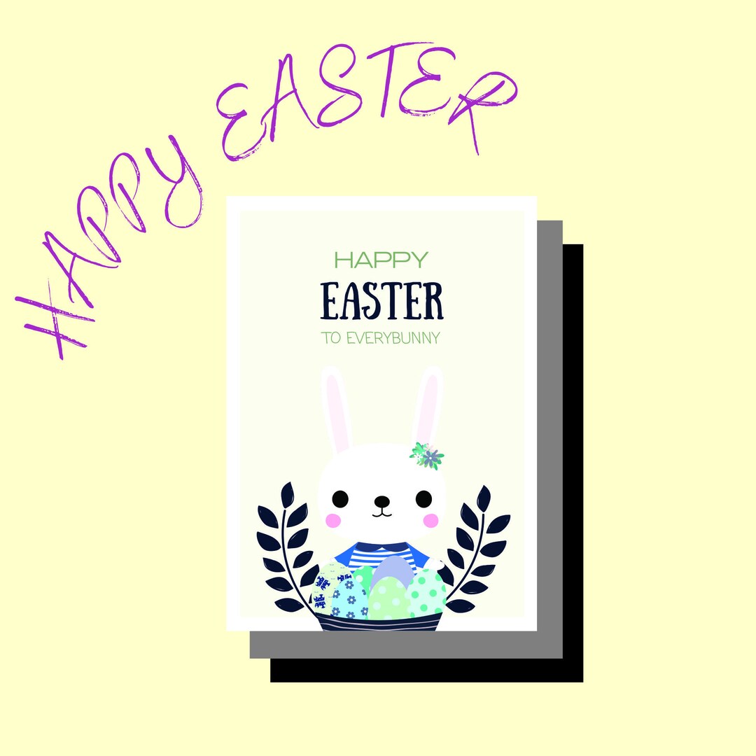 Printable Easter Card, Easter Floral Bunny Greeting Card, A7 A2 ...