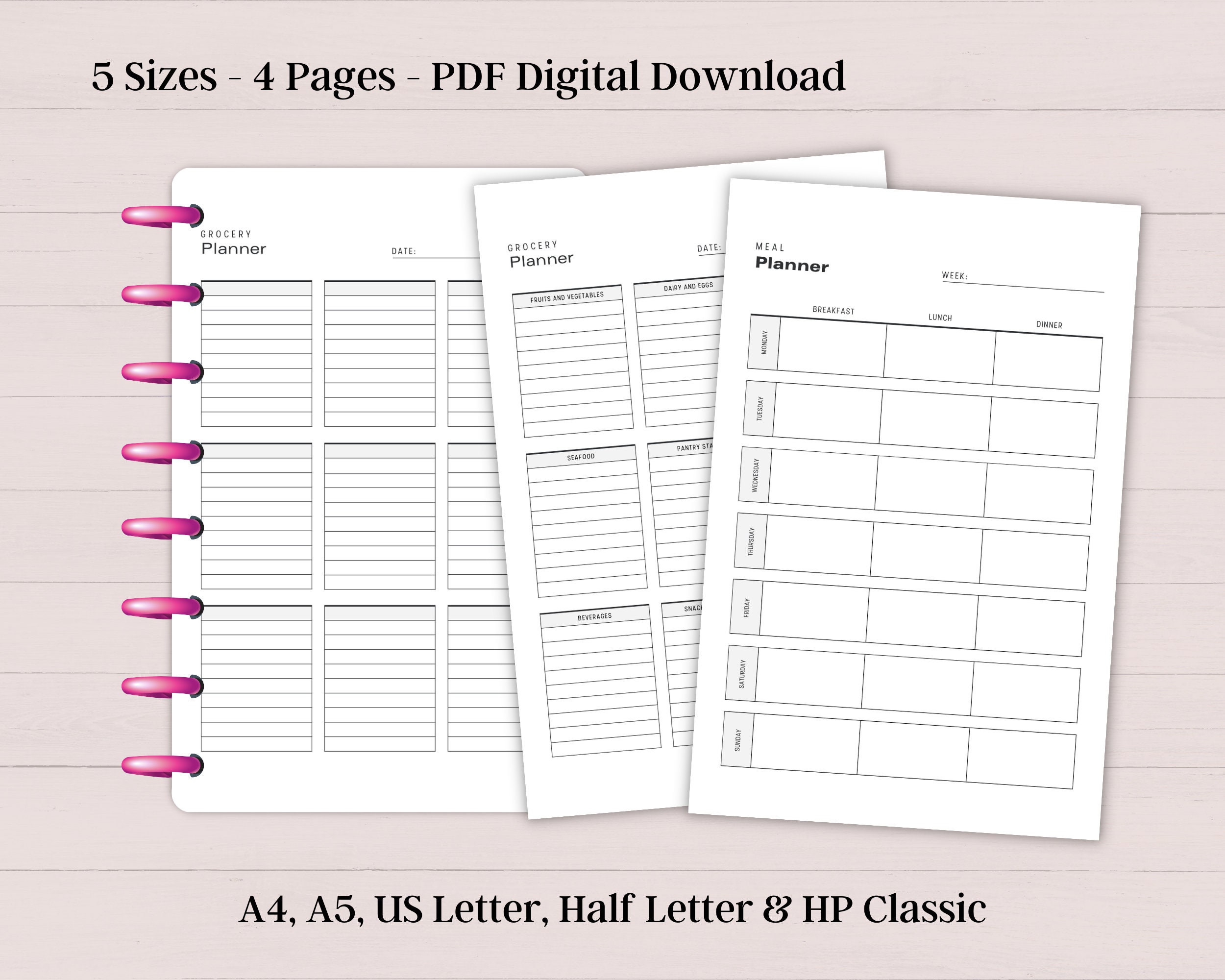 Grocery Log and Food Planner, Weekly Shopping List, Digital PDF, US ...