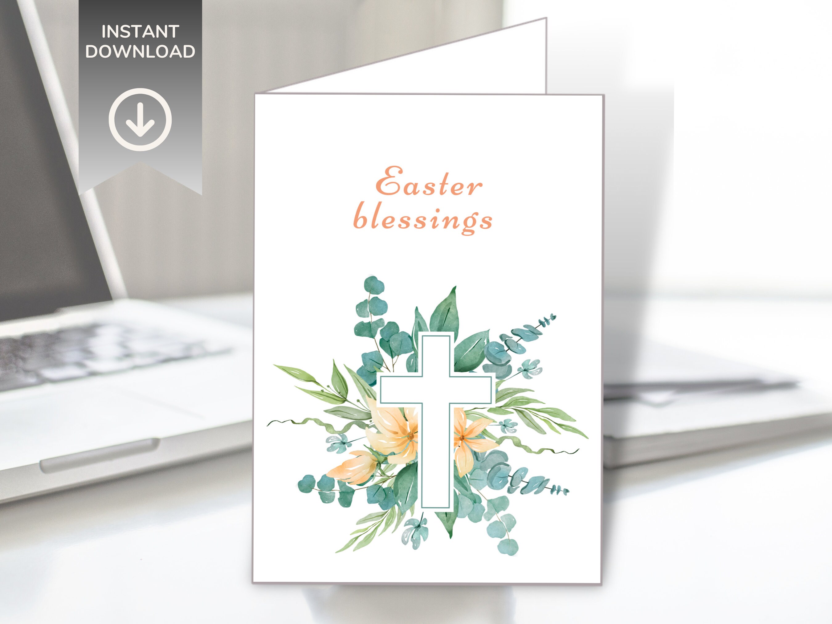 Religious Easter Card With Cross, Easter Blessings Greeting Card ...