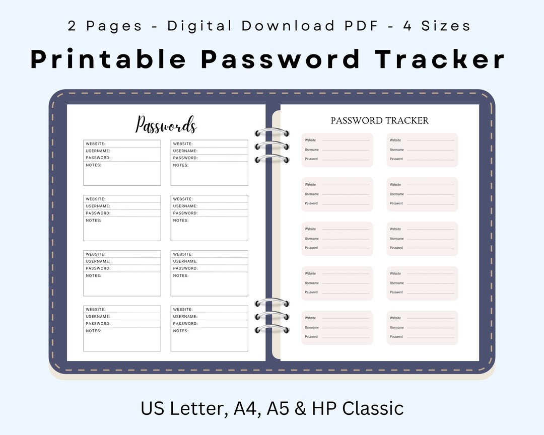 Password Tracker Printable, Password Tracker Log, Password Keeper ...