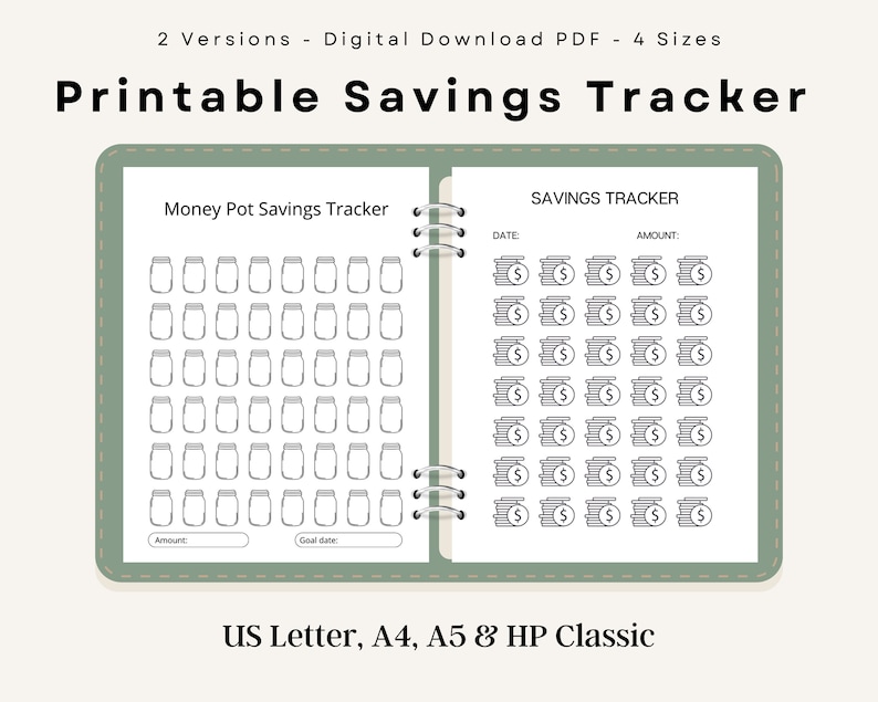 Savings Tracker Template, Money Pot Design, Digital PDF, US Letter A4 ...