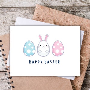 Printable Happy Easter Cards, Cute Easter Bunny Greeting Card, Easter ...
