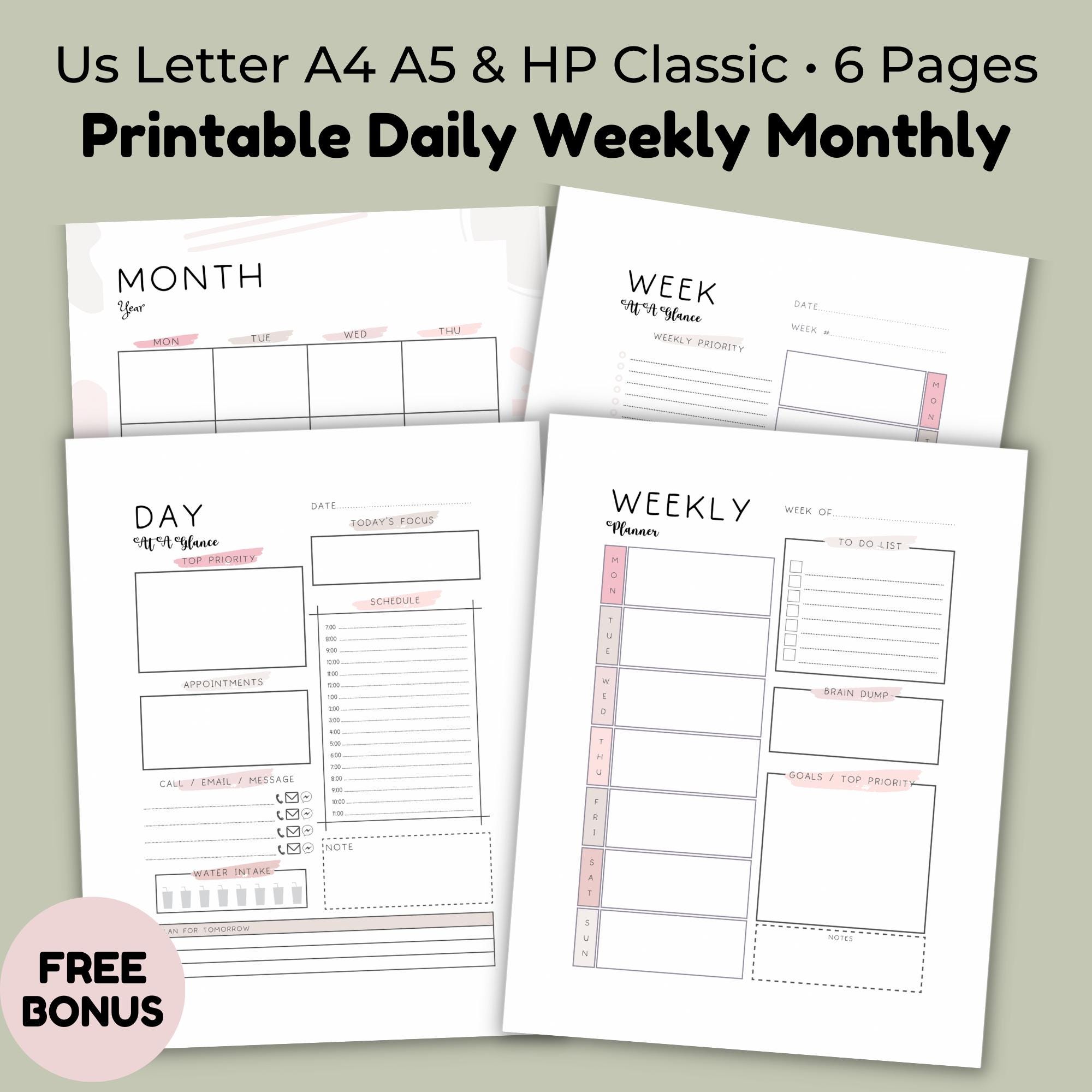 Weekly Daily Monthly Planner, Printable Productivity Tracker, Digital ...