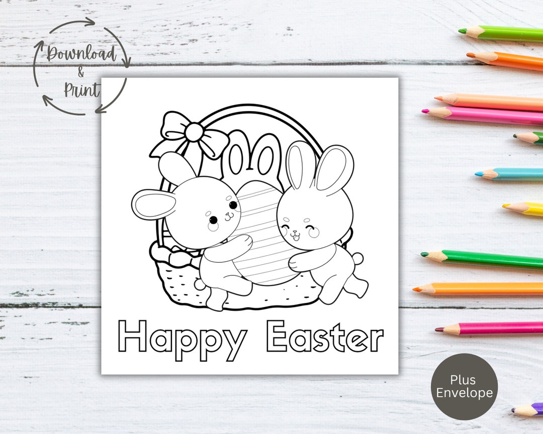 Happy Easter Coloring Cards Printable, Kids Easter Coloring Greeting ...