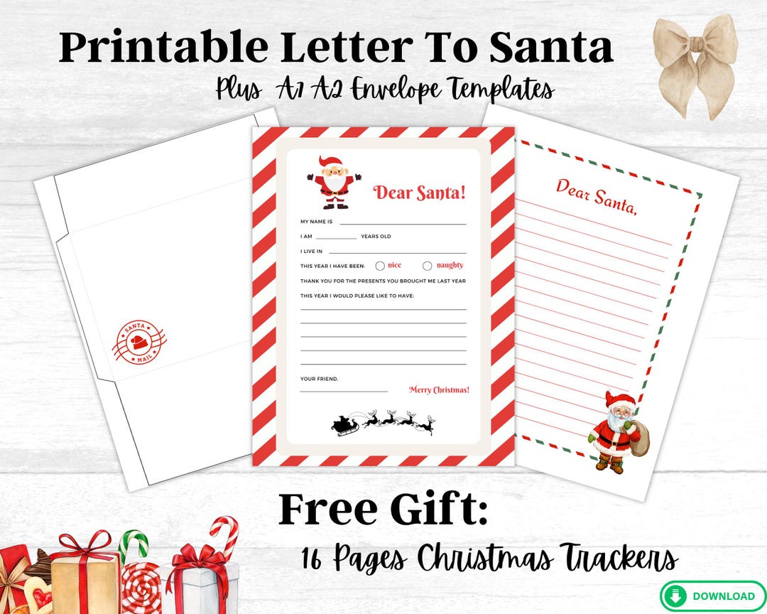 Santa Letter Printable, Kids Letter to Santa, Letter to Santa Template ...