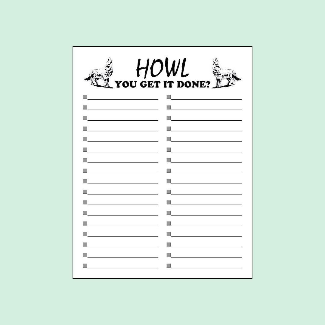 Printable Wolf Note Pages, Wolf to Do List Template, Wolf Daily ...