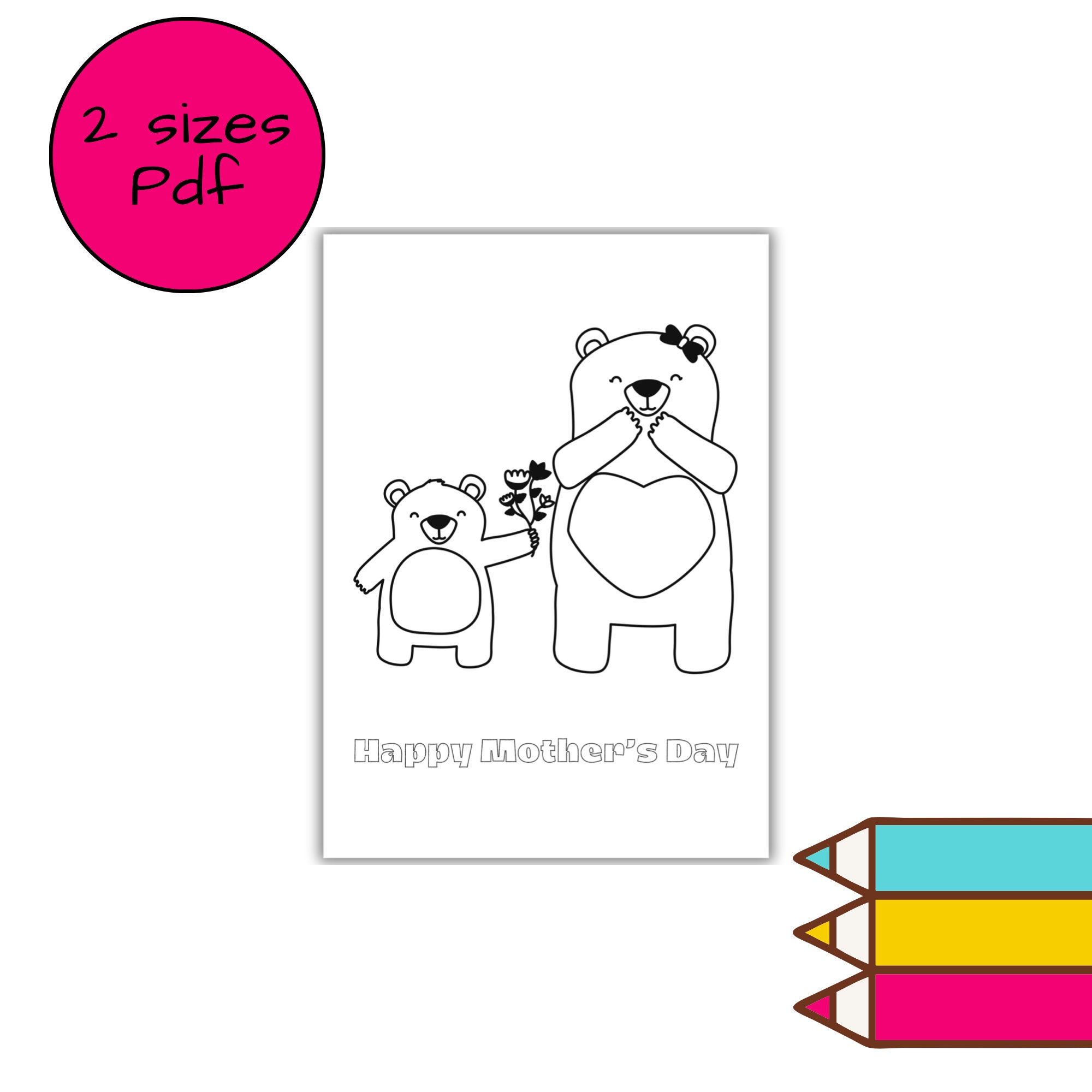 Mothers Day Coloring Card Printable, Happy Mother's Day Greeting Card ...