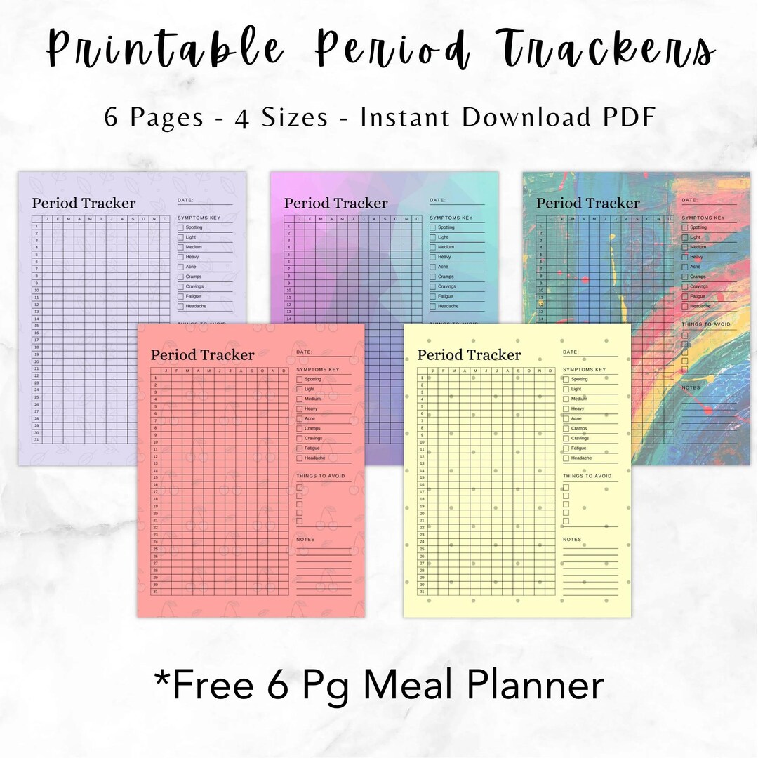 Period Tracker Digital, Printable Period Tracker Bundle, Monthly Cycle ...