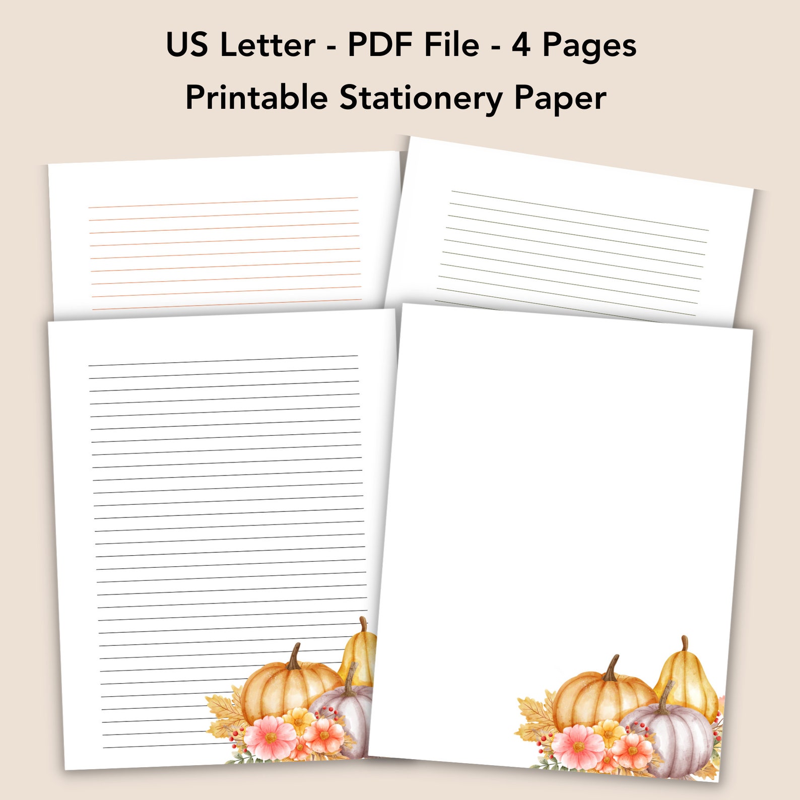 Fall Stationery Paper, Stationery Paper Unlined Lined Pages Digital ...