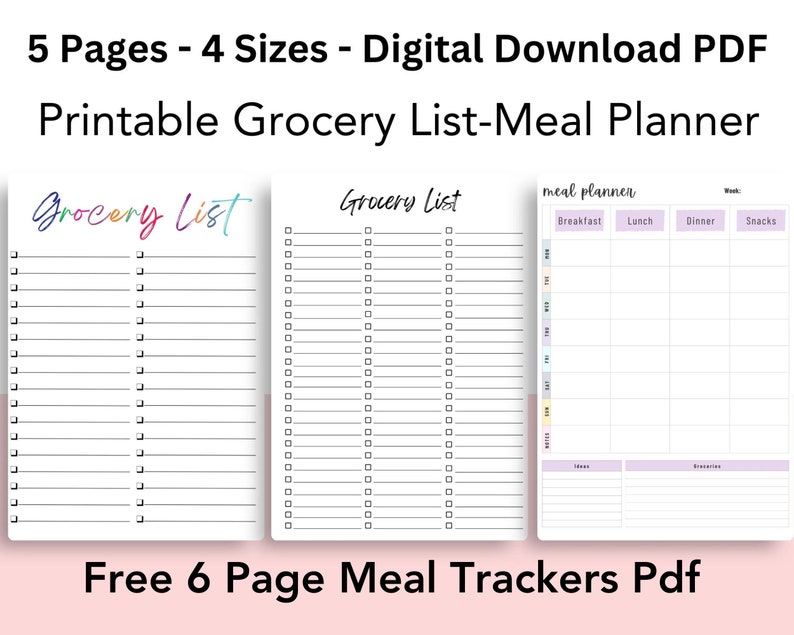 Grocery Shopping List Printable, Digital Grocery List, Grocery ...
