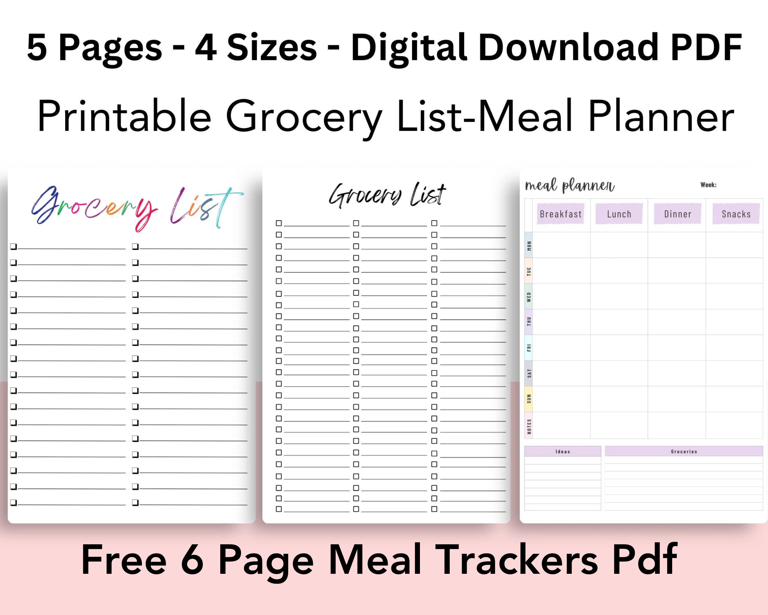 Grocery Shopping List Printable, Digital Grocery List, Grocery ...