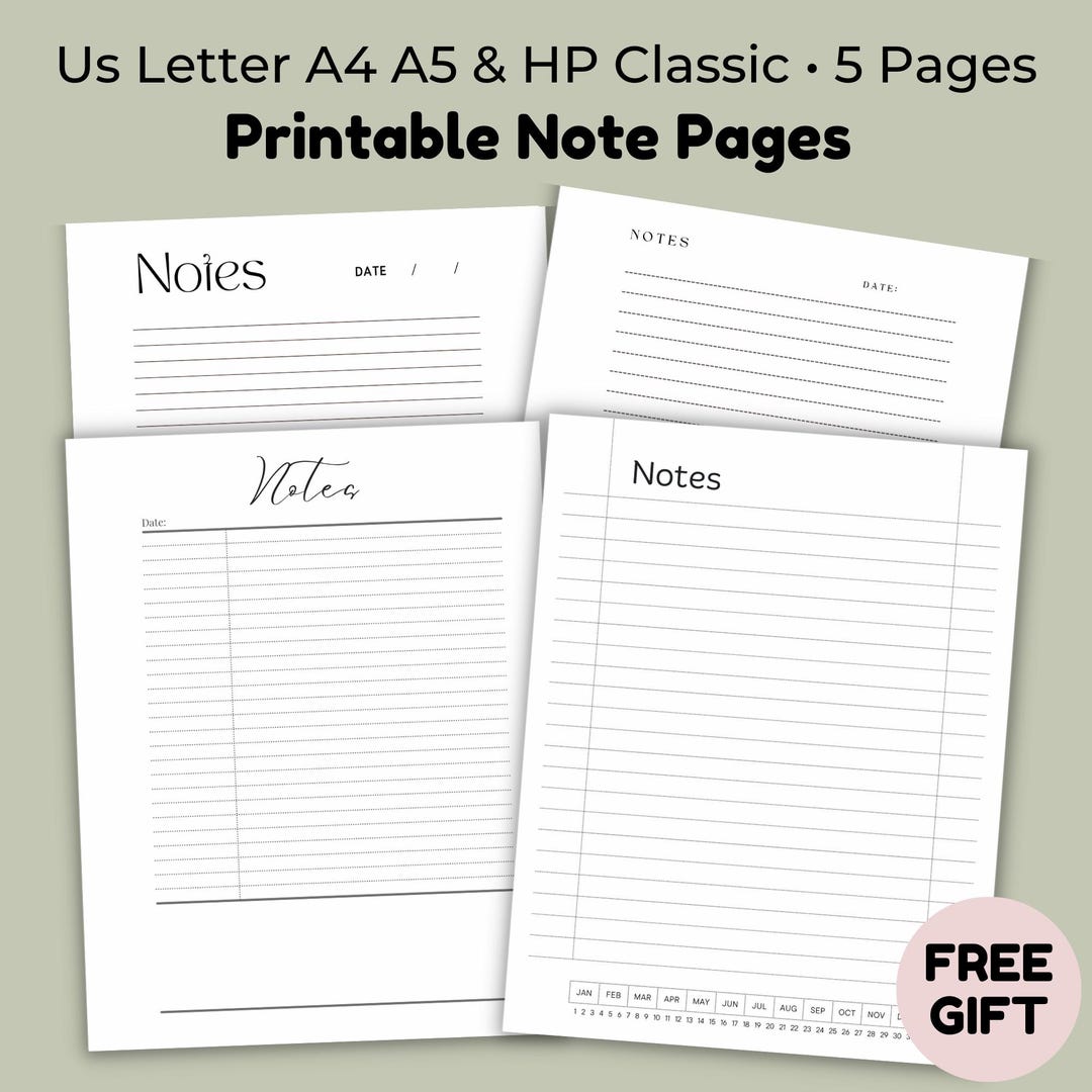 Lined Notes Pages, Writing Paper, Digital PDF, US Letter A4 A5 HP ...
