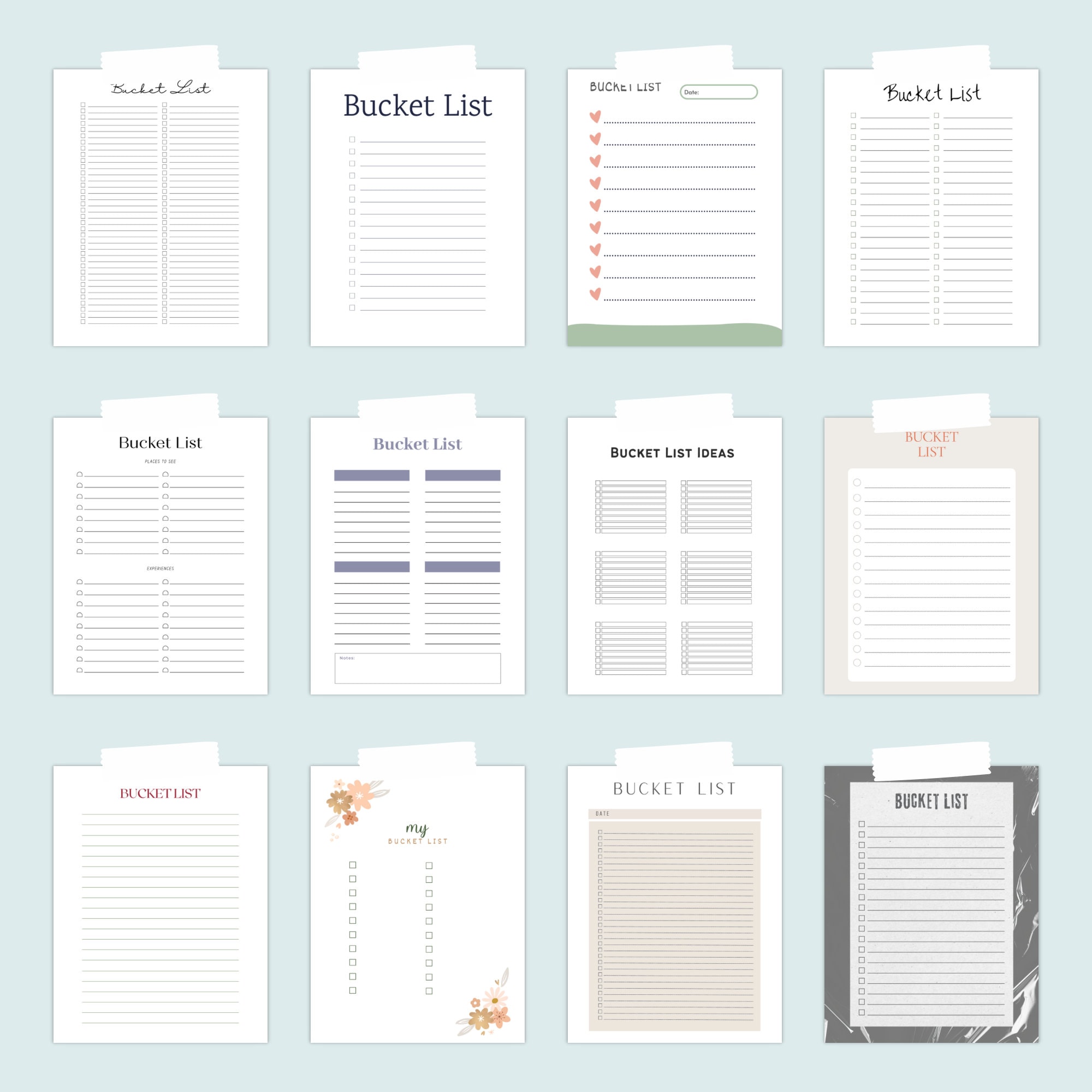 Bucket List Tracker Printable, Bucket List Template, Digital Bucket ...