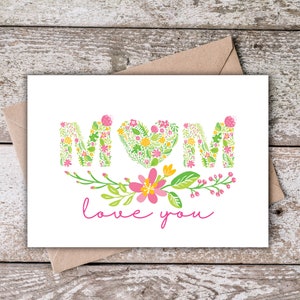 Mother's Day Cards Digital, Printable Floral Love You Mothers Day Card ...