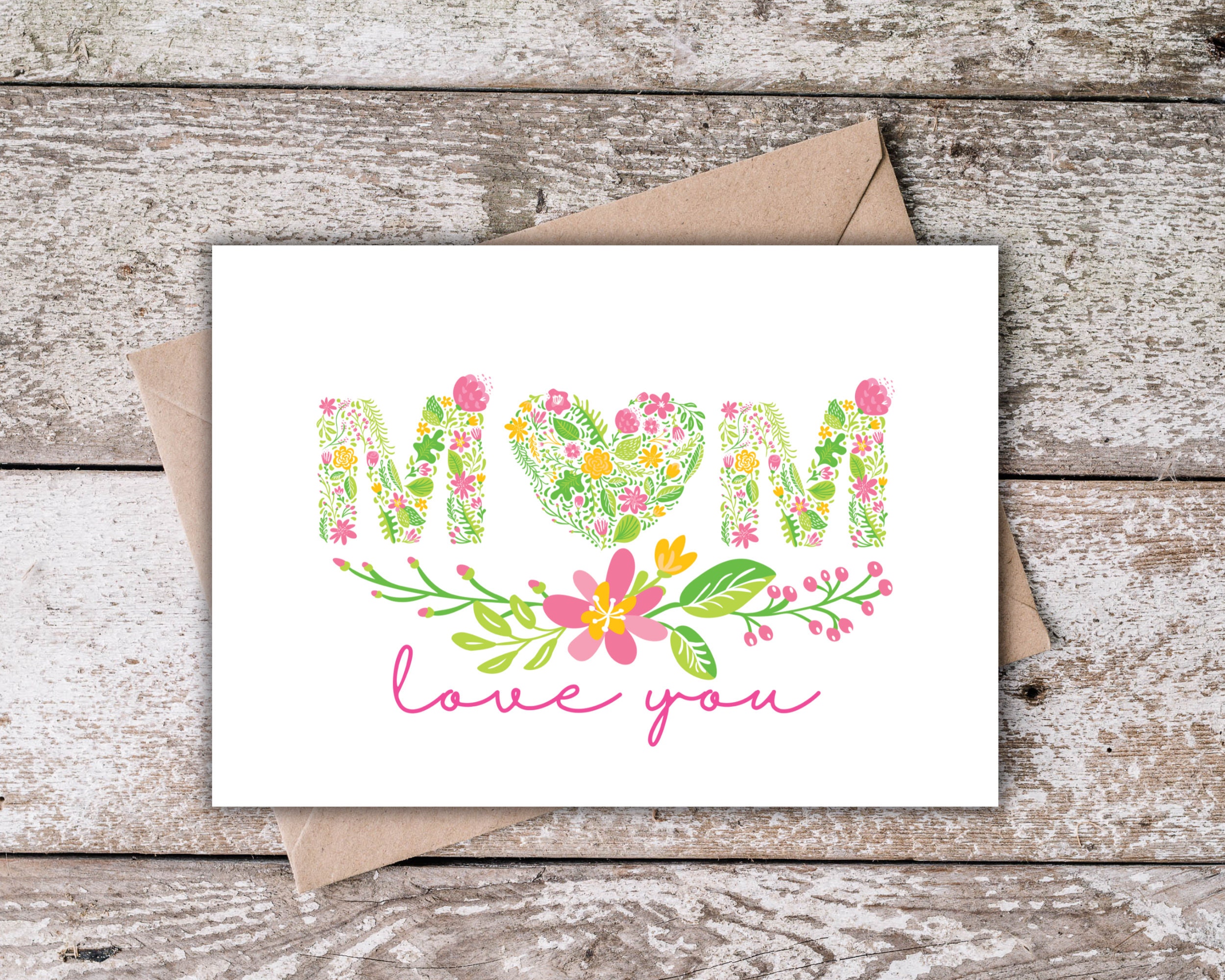 Mother's Day Cards Digital, Printable Floral Love You Mothers Day Card ...