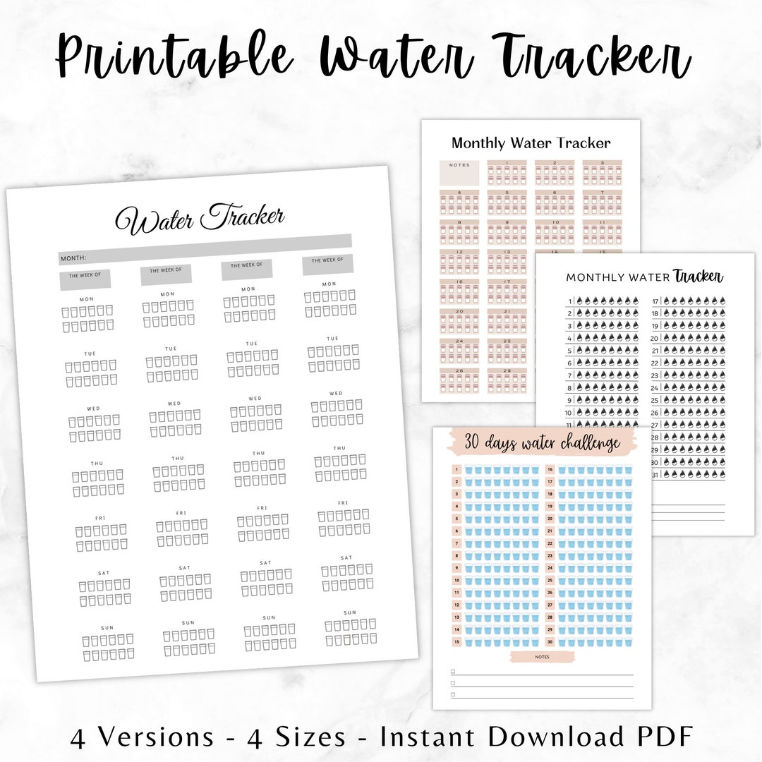 Water Tracker, Hydration Log, Digital PDF File, US Letter A4 A5 & HP ...